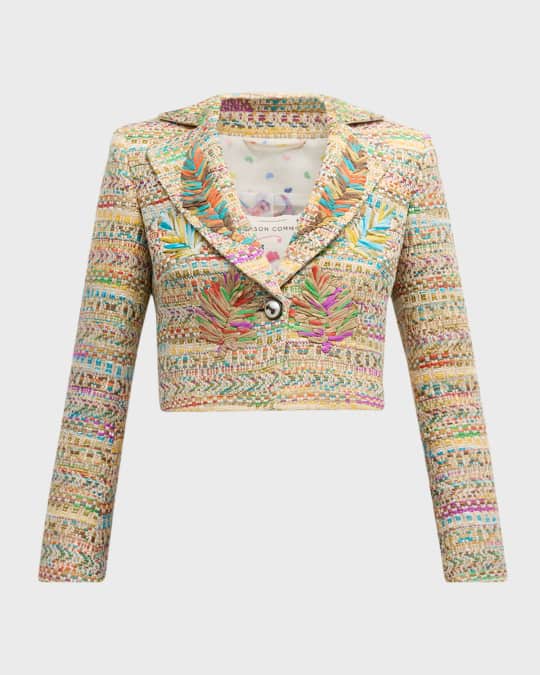 Maison Common Novelty Tweed One-Button Cropped Jacket | Neiman Marcus