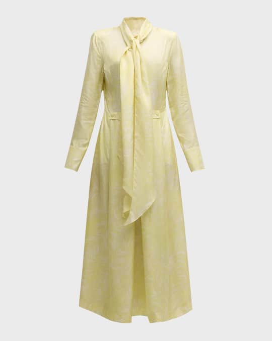 Stella McCartney Feather-Print Scarf-Neck Long-Sleeve Silk Maxi Dress ...