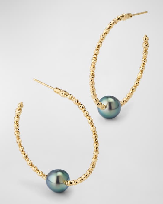Pearls By Shari 18K Yellow Gold Small Tahitian Pearl Hoop Earrings ...