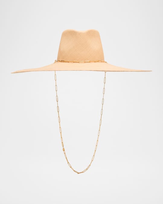 Van Palma Livy XL Straw Fedora With Link Chain | Neiman Marcus