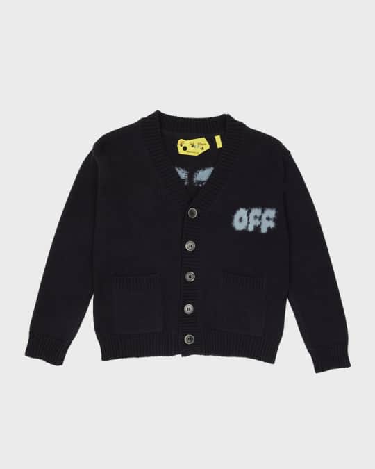 Off-White Boy's Faded Logo-Print Chunky Knit Cardigan, Size 4-12 ...
