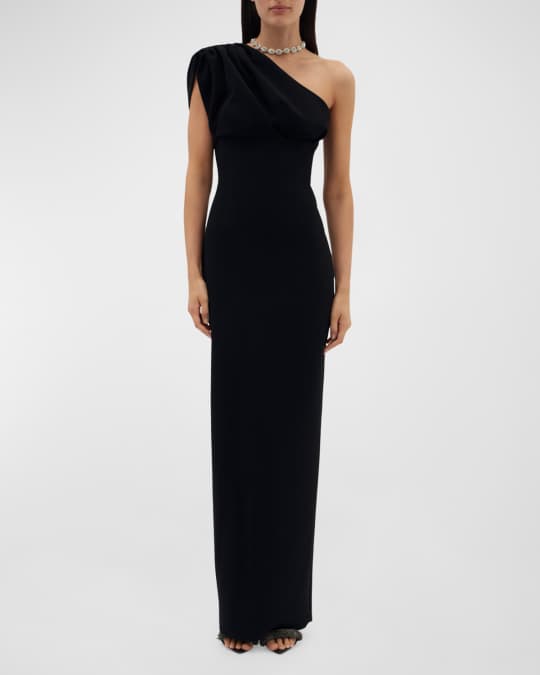 Rachel Gilbert Winnie Gathered One-Shoulder Column Gown | Neiman Marcus