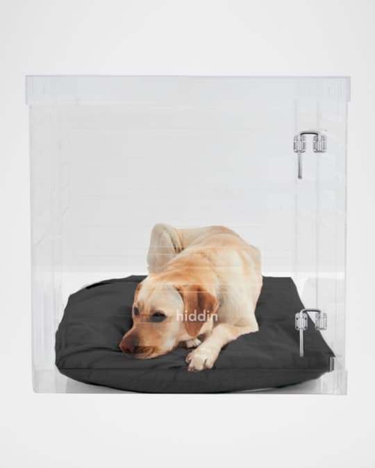 HIDDIN Large Clear View Pet Crate with Silver Latch | Neiman Marcus