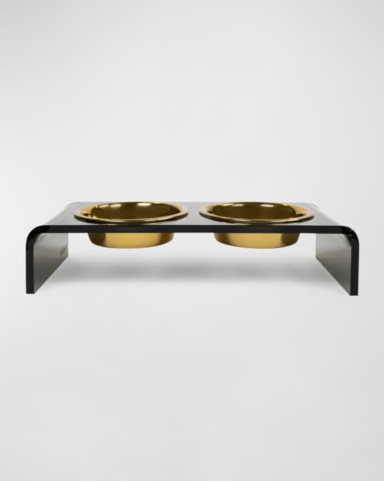 HIDDIN Small Smoke Grey Double Golden Bowl Pet Feeder, 1 Pint | Neiman ...