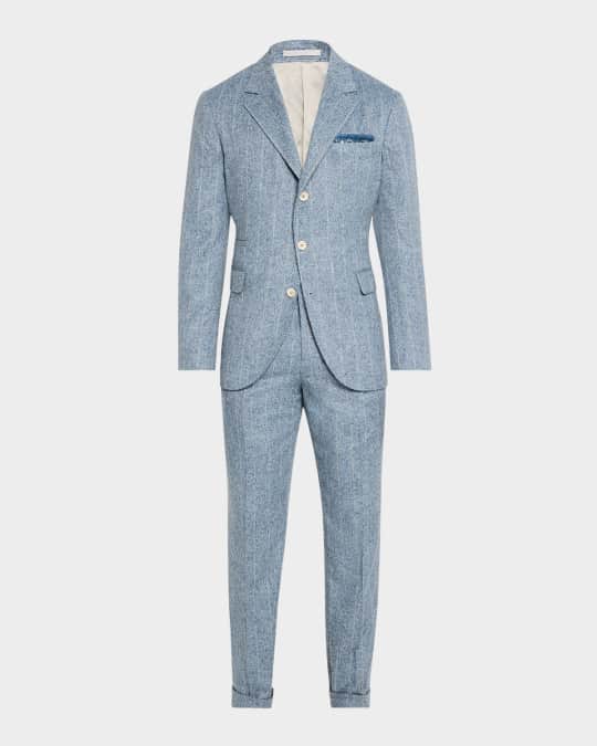 Brunello Cucinelli Men's Heathered Chalk Stripe Suit | Neiman Marcus