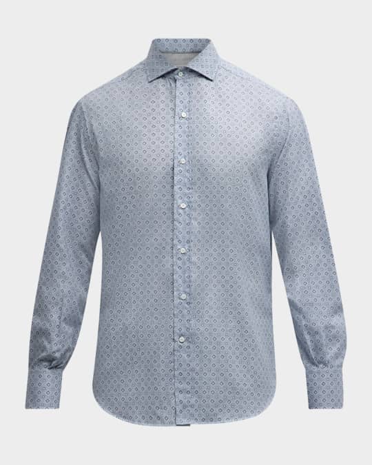 Brunello Cucinelli Men's Cotton Geometric Sport Shirt | Neiman Marcus