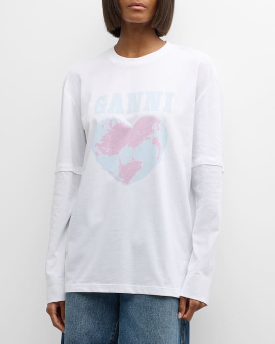 Ganni Long-Sleeve Graphic Tee | Neiman Marcus