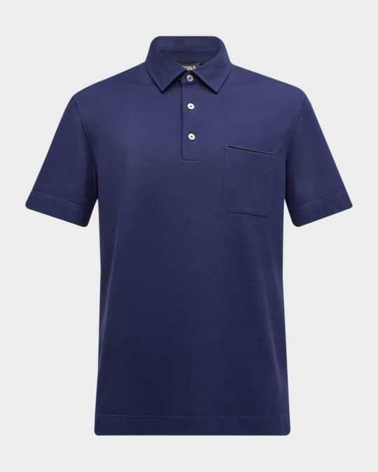 ZEGNA Men's Cotton Polo Shirt with Leather-Trim Pocket | Neiman Marcus