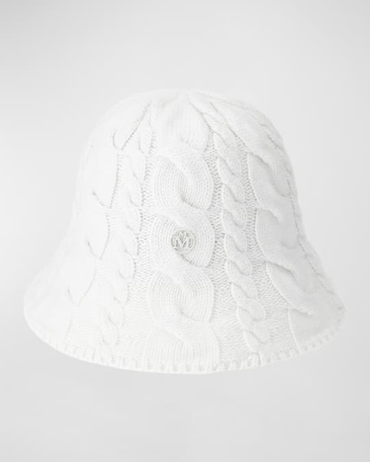 Maison Michel Clem White Cable Knit Cashmere Bucket Hat | Neiman Marcus