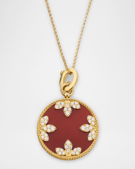 Roberto Coin 18K Yellow Gold Diamond and Red Agate Medallion Necklace ...