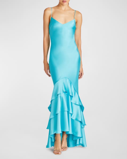 ML Monique Lhuillier Lenora High-Low Satin Mermaid Gown | Neiman Marcus