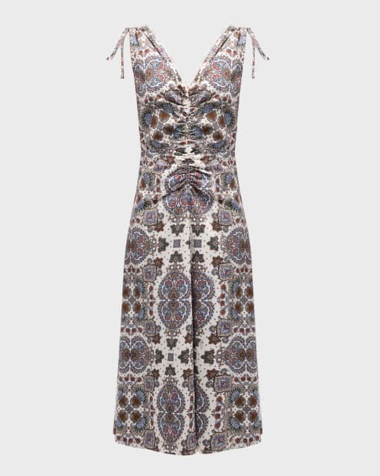 Veronica Beard Zia Ruched A-Line Midi Dress | Neiman Marcus