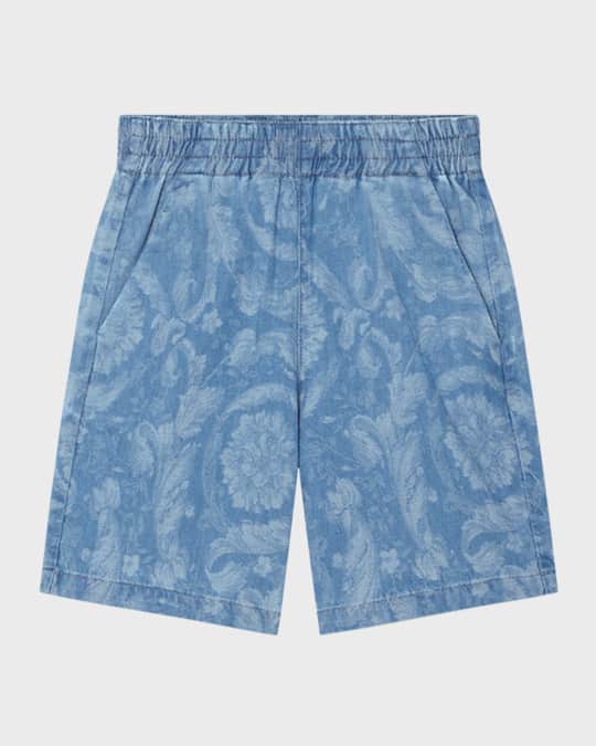 Versace Boy's Chambray Barocco-Print Shorts, Size 8-14 | Neiman Marcus