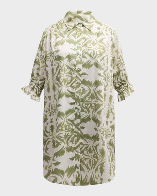 Finley Plus Size Miller Tile-Print Cotton Shirtdress | Neiman Marcus
