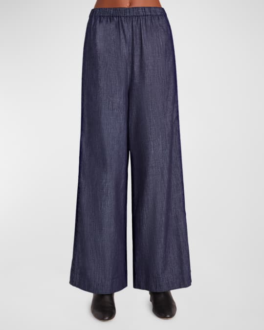 Merlette Thun Smocked Wide-Leg Denim Pants | Neiman Marcus