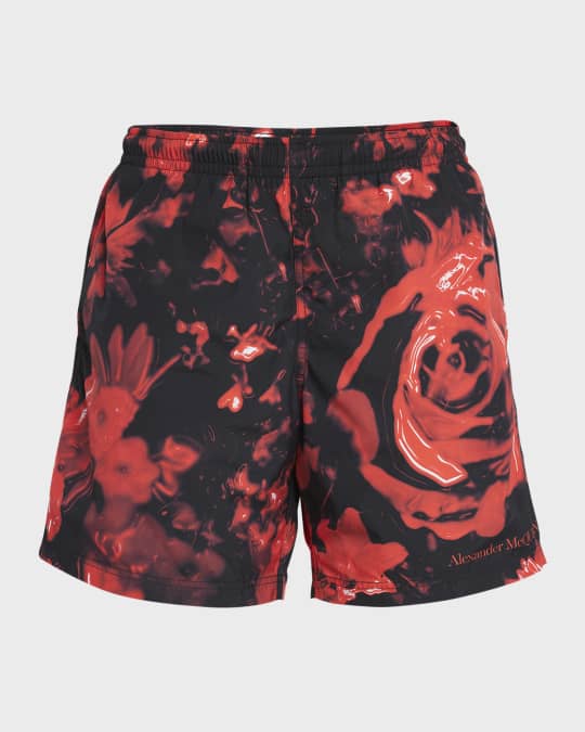 McQueen Men's Wax Floral Swim Shorts | Neiman Marcus