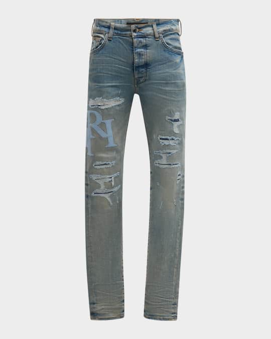 Amiri Men's Staggered Logo Skinny Jeans | Neiman Marcus