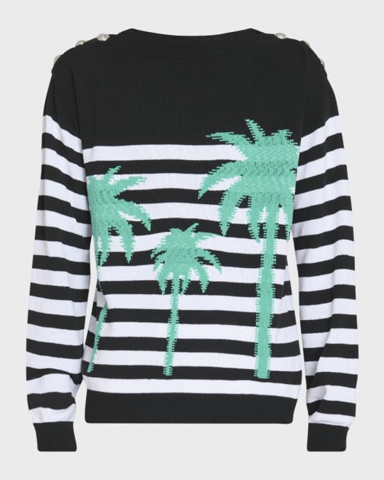 Balmain Men's Striped Palm Boat-Neck Sweater | Neiman Marcus