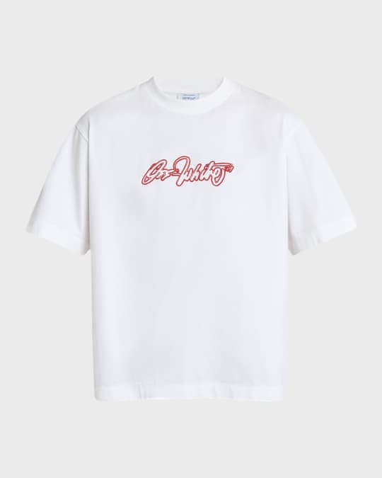 Off-White Men's Script Outline Skate T-Shirt | Neiman Marcus