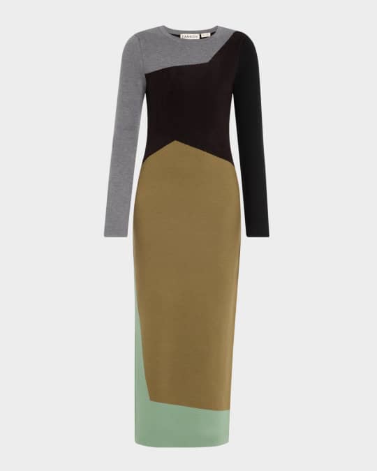 ZANKOV Miki Colorblock Knit Long-Sleeve Maxi Dress | Neiman Marcus