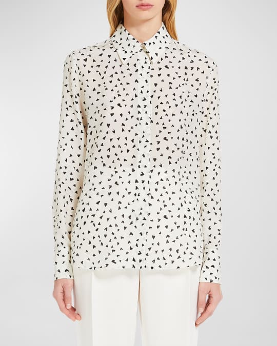Max Mara Studio Pagine Heart-Print Silk Shirt | Neiman Marcus