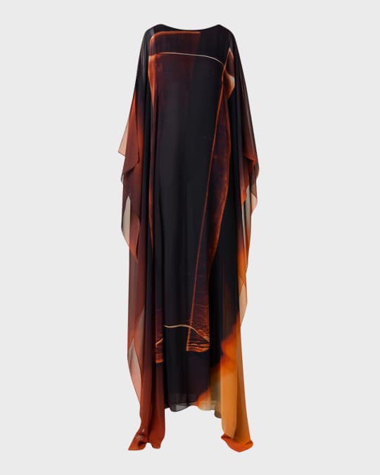 Akris Silk Georgette Tube Print Caftan Gown | Neiman Marcus