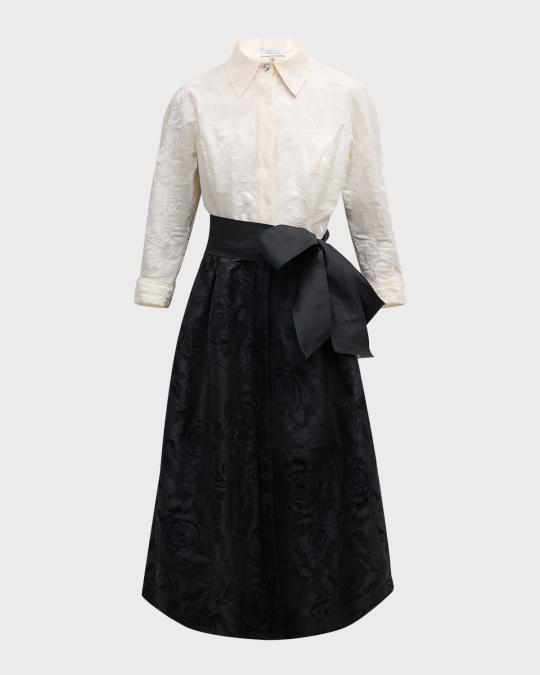 Rickie Freeman for Teri Jon Floral-Embroidered Taffeta Midi Shirtdress ...