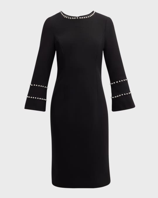 Rickie Freeman for Teri Jon Pearly-Trim Stretch Crepe Dress | Neiman Marcus