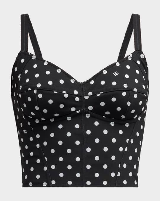 Dolce&Gabbana Logo Polka-Dot Print Marquisette Bustier Top | Neiman Marcus