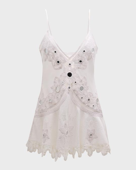 LoveShackFancy Brealynn Embellished Cotton Lace Mini Dress | Neiman Marcus