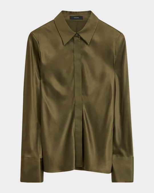 Joseph Brunel Button-Down Silk Satin Blouse | Neiman Marcus