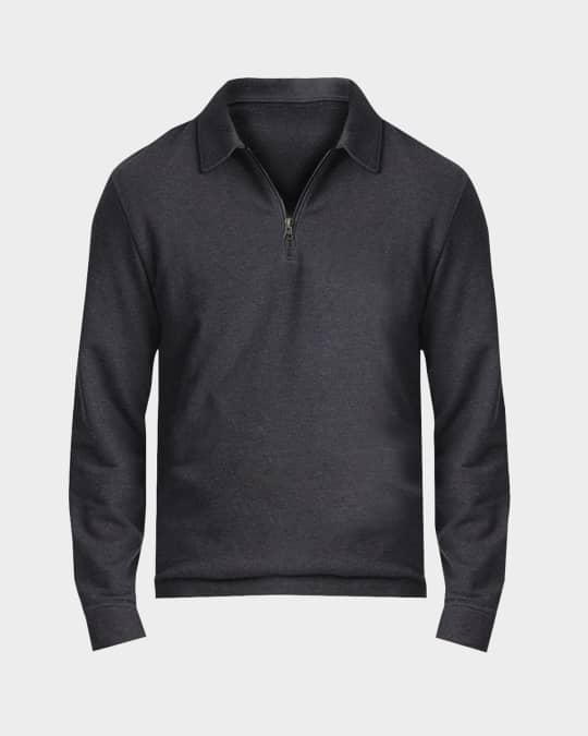 Vince Men's Diagonal Terry Quarter-Zip Polo Shirt | Neiman Marcus