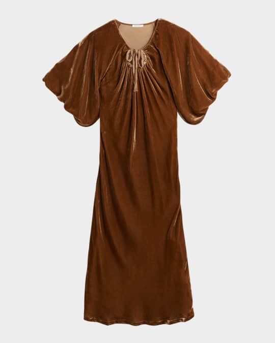 By Malene Birger Rosae Blouson-Sleeve Velvet Maxi Dress | Neiman Marcus