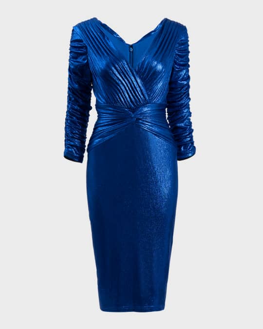 Tadashi Shoji Pleated Bodycon Metallic Jersey Midi Dress | Neiman Marcus