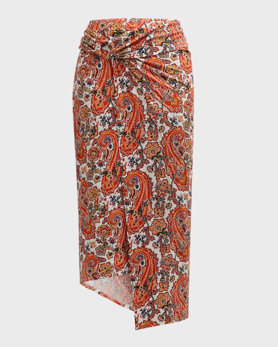 Rabanne Paisley U-Ring Wrap Midi Skirt | Neiman Marcus