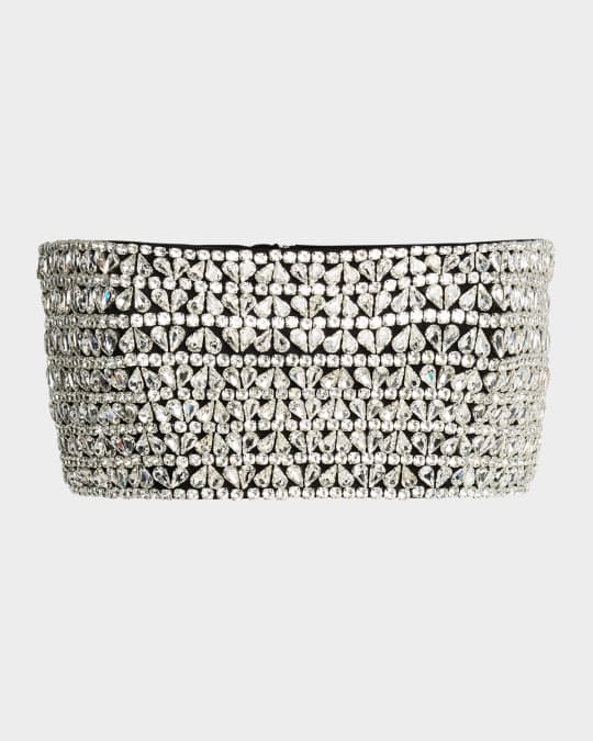 AREA Heart Crystal Embroidered Crop Bandeau Top | Neiman Marcus