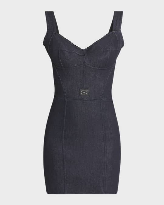 Dolce&Gabbana Logo Plaque Corset Denim Mini Dress | Neiman Marcus