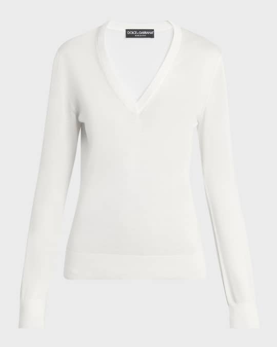 Dolce&Gabbana Cashmere-Silk V-Neck Long Sleeve Sweater | Neiman Marcus