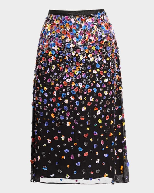 Jonathan Cohen Degrade Embroidered Crinkle Silk Skirt | Neiman Marcus