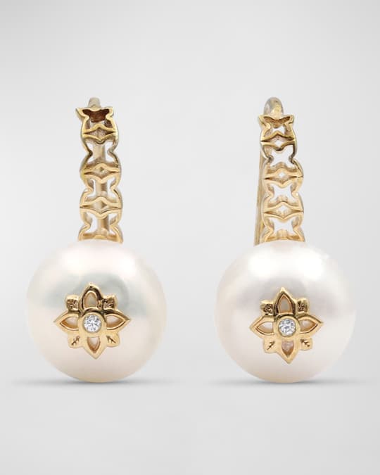 Stephen Dweck White Pearl and White Diamond French Wire Earrings in 18K ...