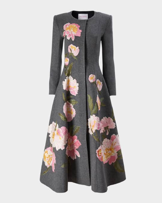 Carolina Herrera Floral Embroidered Strong-Shoulder Collarless A-Line ...