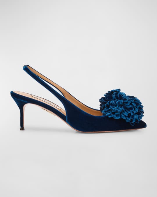 Aquazzura Velvet Pom Slingback Pumps | Neiman Marcus