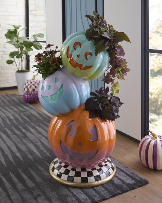 MacKenzie-Childs Trick or Treat Stacked Pumpkin Planters | Neiman Marcus