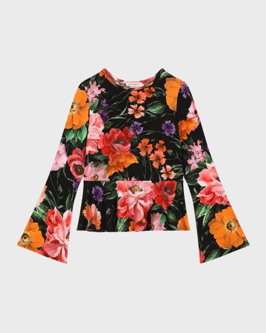 Dolce&Gabbana Girl's Floral-Print Bell Sleeve Top, Size 8-14 | Neiman ...