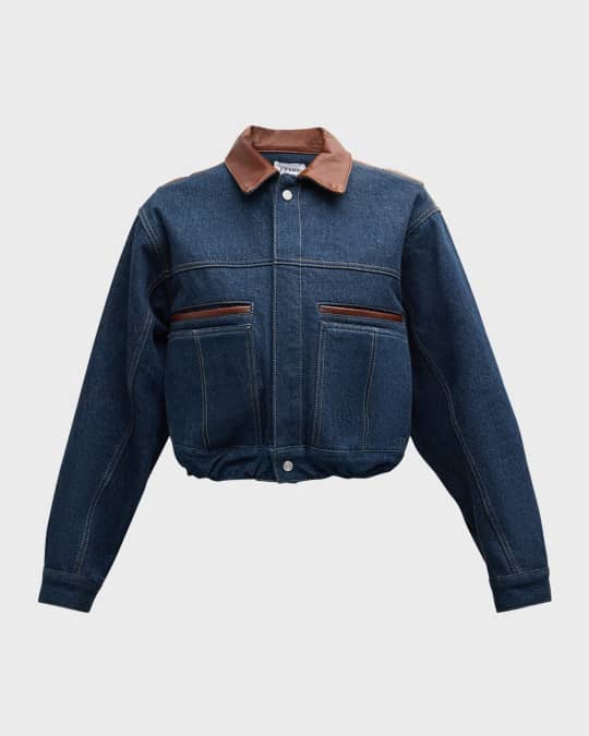 FRAME Atelier Denim and Leather Bomber Jacket | Neiman Marcus