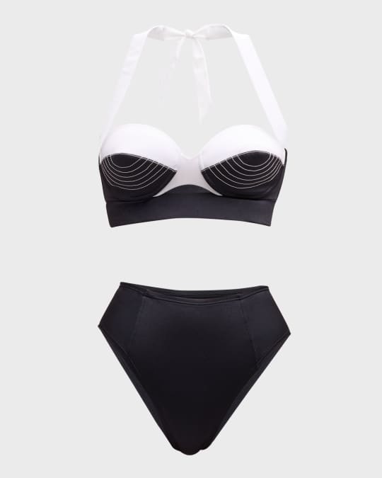 Balmain Contrast Balconette Two Piece Swimsuit Neiman Marcus