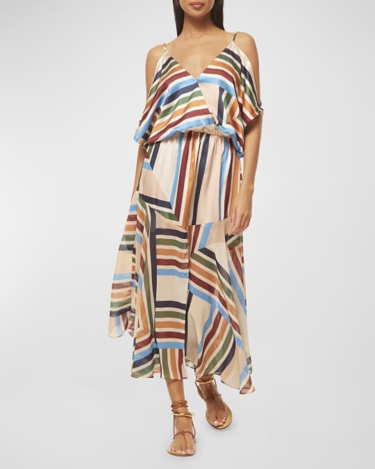 MISA Los Angeles Nanaz Slit-Sleeve Striped Midi Dress | Neiman Marcus