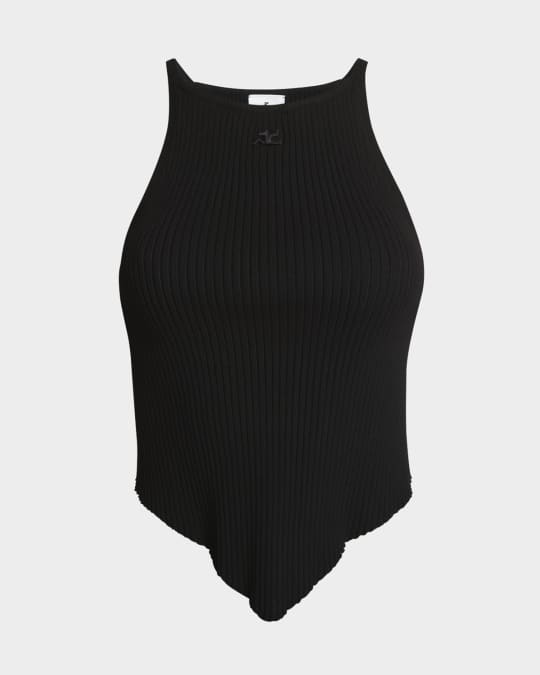 Courreges Pointy Hemline Ribbed Knit Tank Top | Neiman Marcus