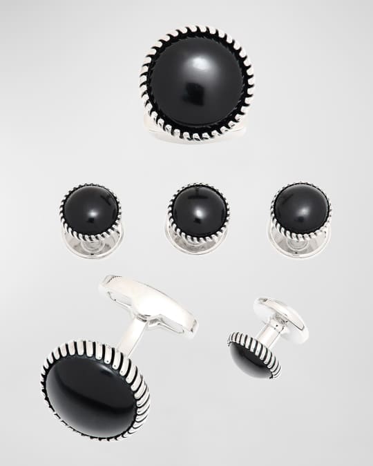 Link Up Men's Round Black Onyx Cufflink Stud Set | Neiman Marcus