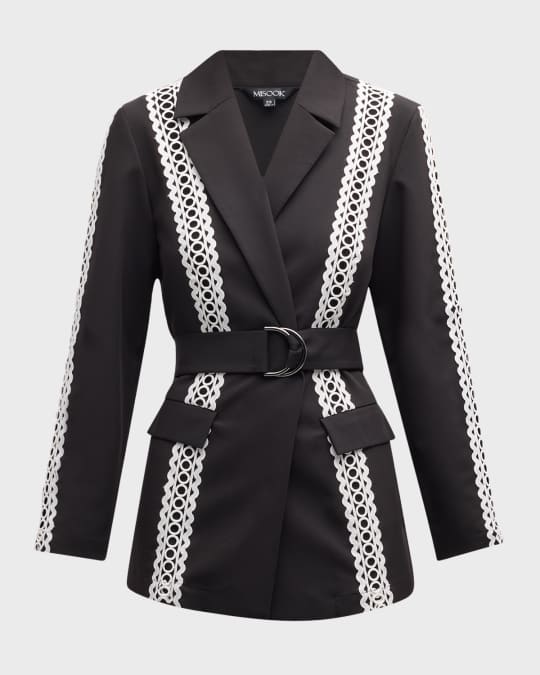Misook Belted Eyelet-Trim Twill Jacket | Neiman Marcus